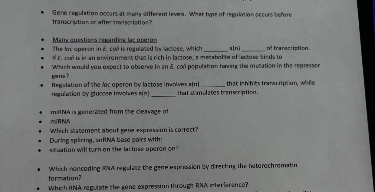 Solved Gene regulation occurs at many different levels. What | Chegg.com