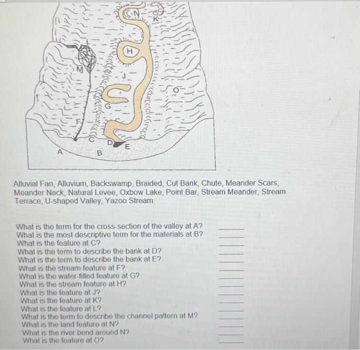 Solved Alluvial Fan, Alluvium, Backswamp, Braided, Cut Bank, | Chegg.com