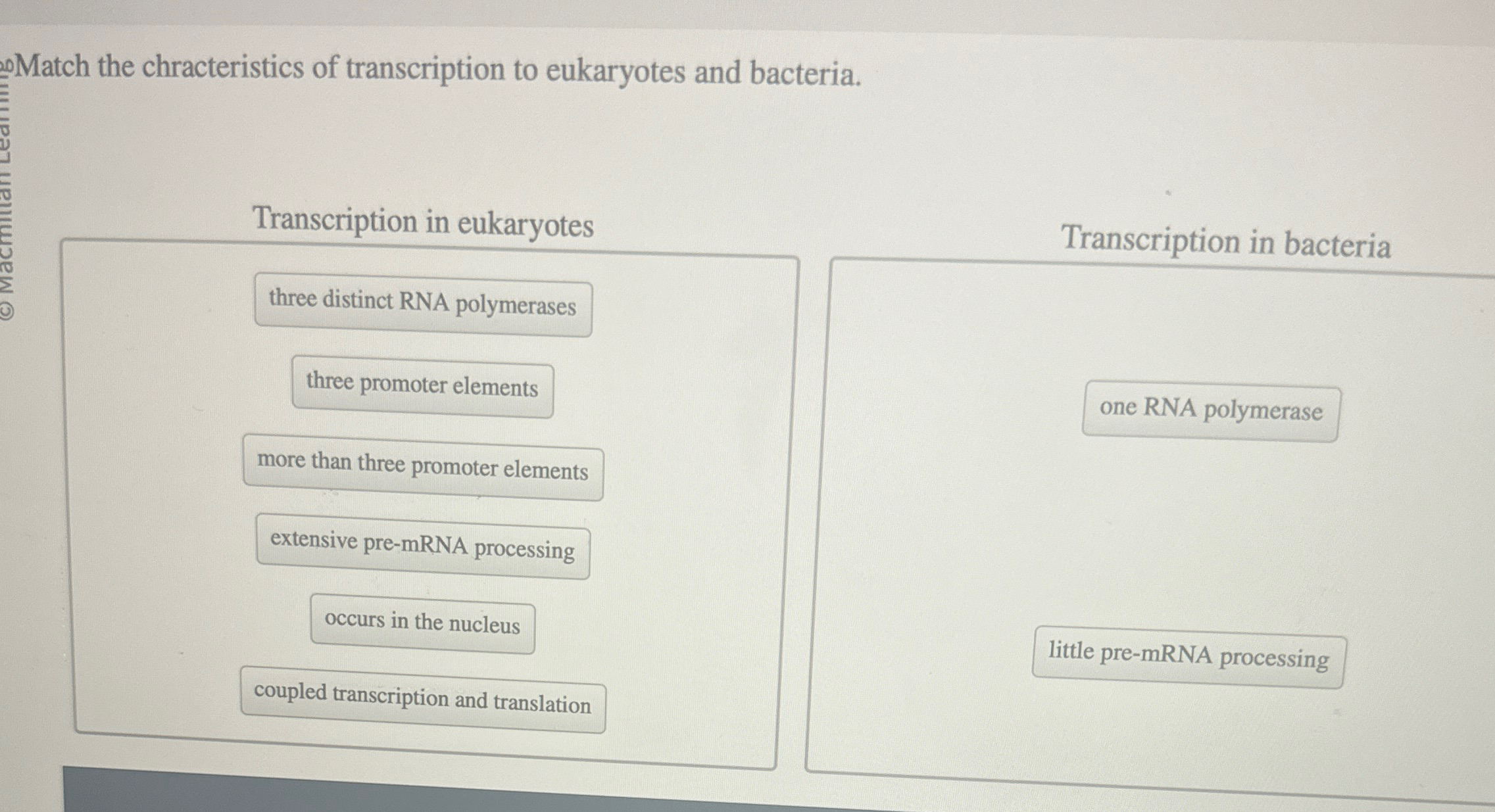 Solved Match the chracteristics of transcription to | Chegg.com