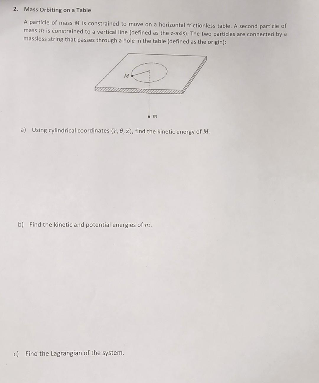 Solved 2. Mass Orbiting on a Table A particle of mass M is | Chegg.com