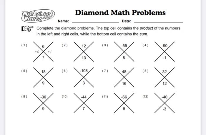 Solved Worksheet Diamond Math Problems Works.com Name: Date: | Chegg.com