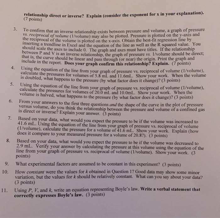 Solved Data and Calculations for Pressure - Volume | Chegg.com