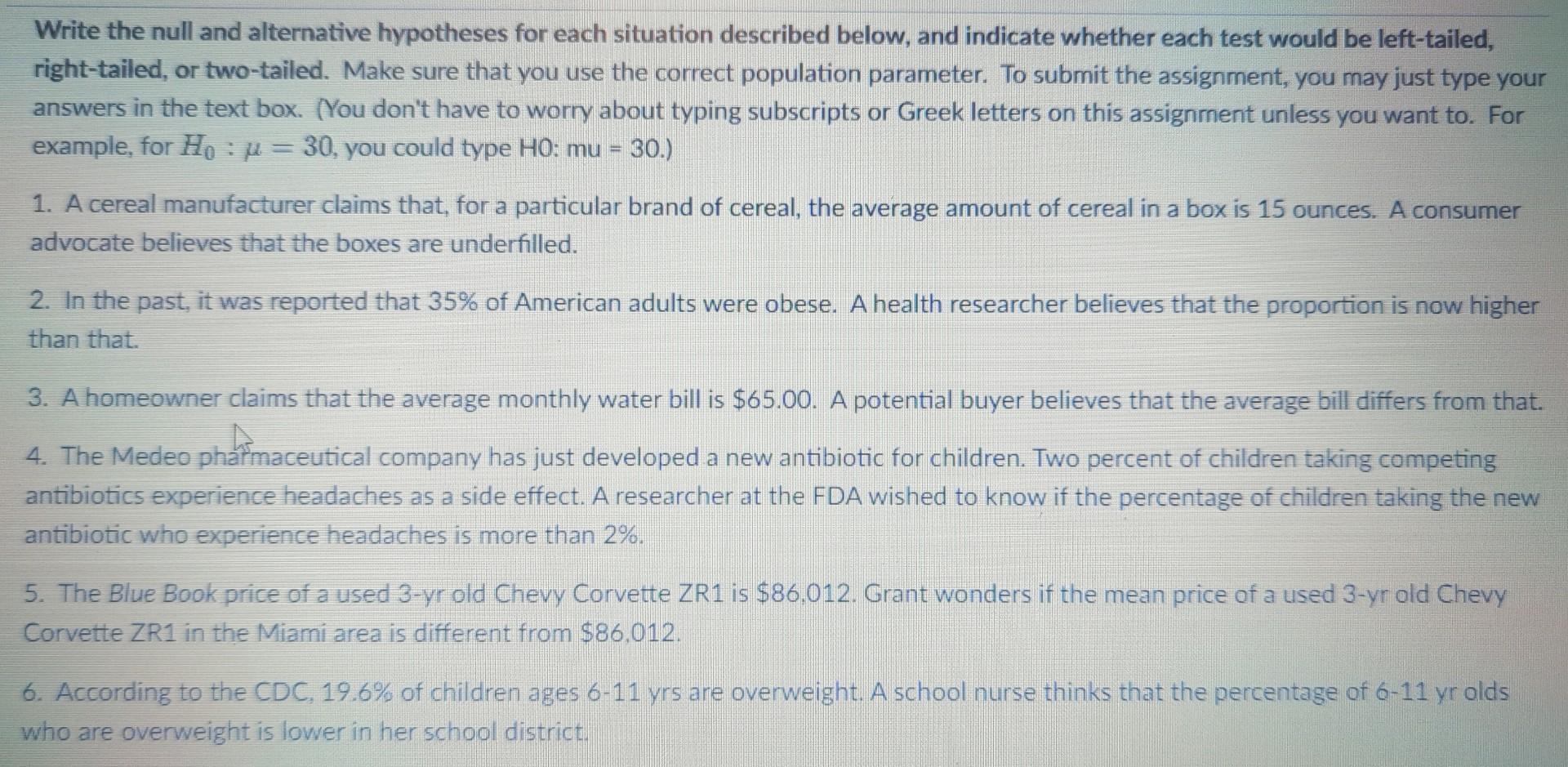 Solved Write the null and alternative hypotheses for each | Chegg.com