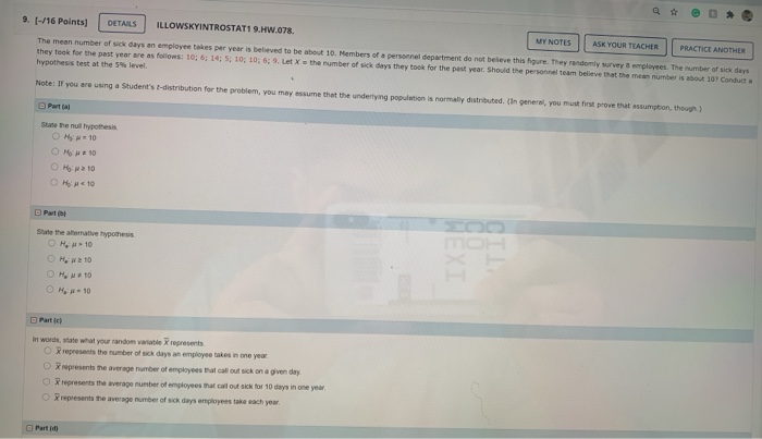 Solved 9. [-/16 Points) DETAILS ILLOWSKYINTROSTAT1 9.HW.078. | Chegg.com