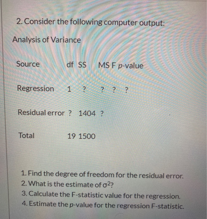 Solved 2 Consider The Following Computer Output Analysis 6442