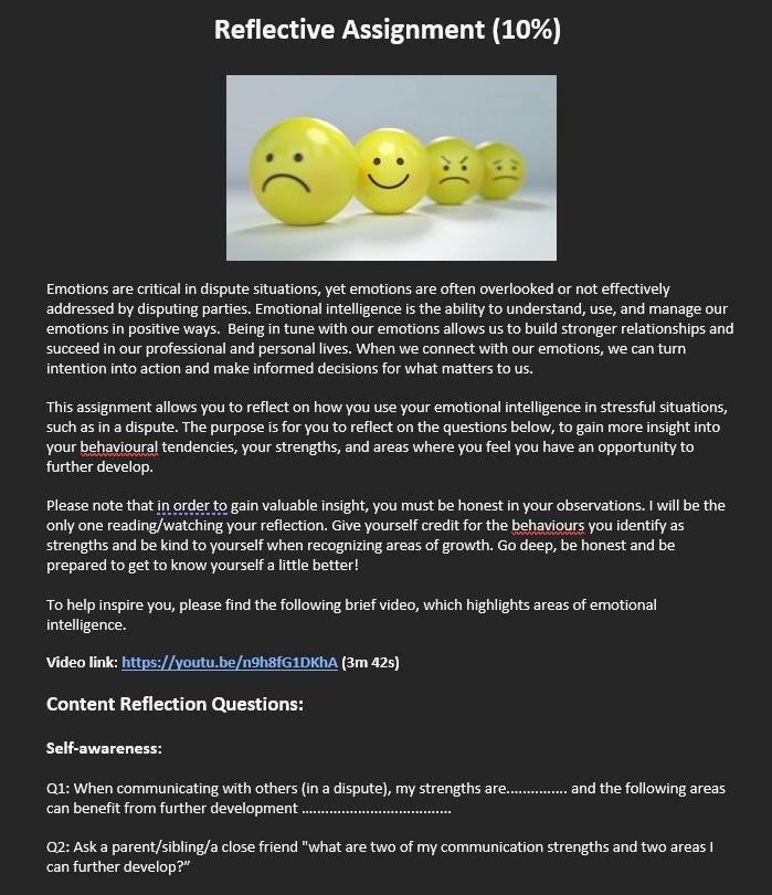 Reflective Assignment (10\%) Emotions are critical in | Chegg.com