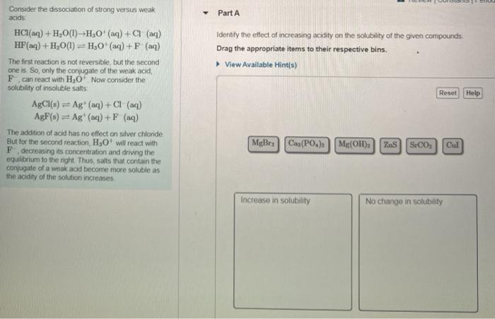 Solved Part A Identify the effect of increasing acidity on | Chegg.com
