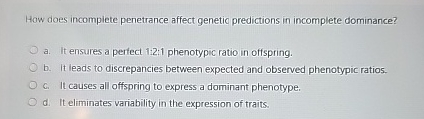 Solved Haw does incomplete penetrance affect genetic | Chegg.com