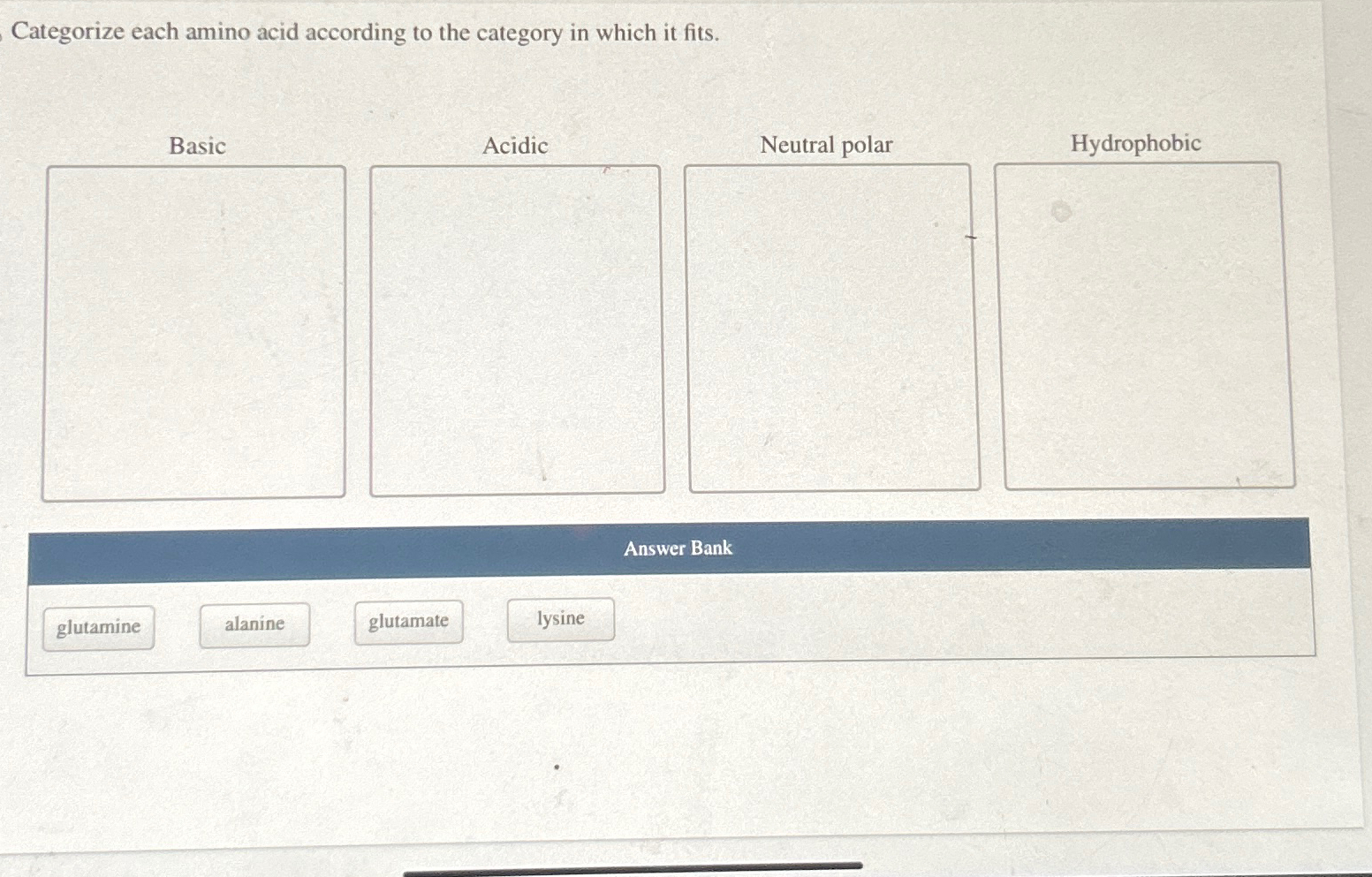 Solved Categorize each amino acid according to the category | Chegg.com