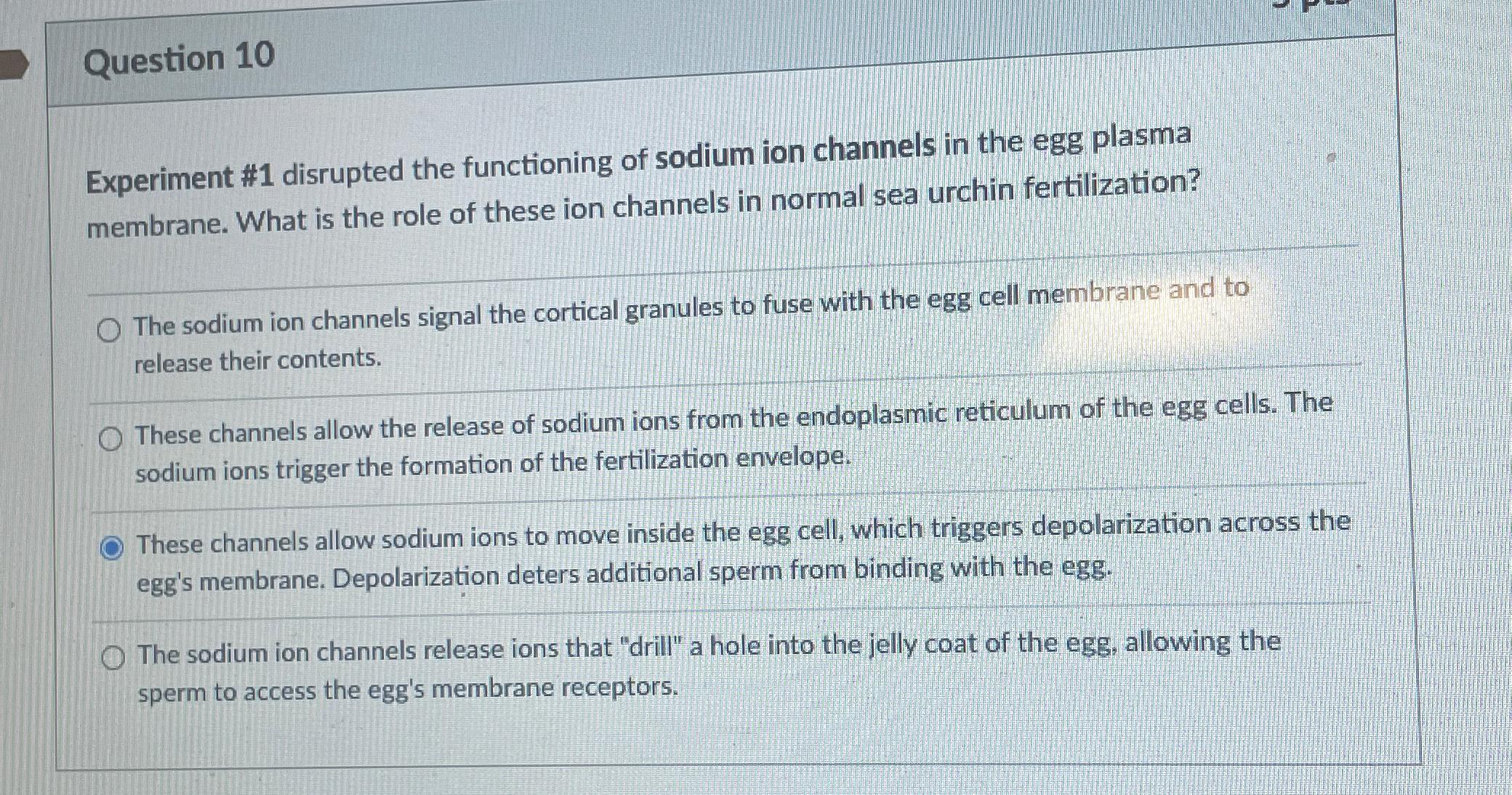 Solved Question 10Experiment #1 ﻿disrupted the functioning | Chegg.com