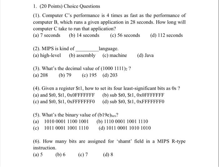 Solved (1). Computer C's performance is 4 times as fast as | Chegg.com
