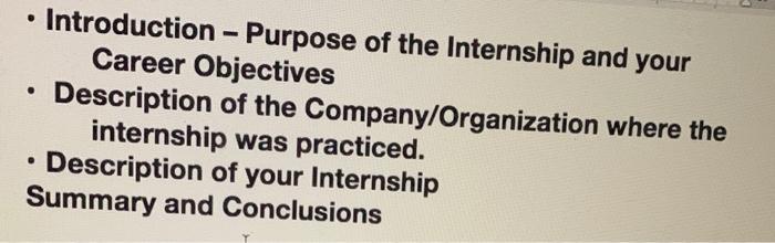 Solved Introduction - Purpose of the Internship and your | Chegg.com