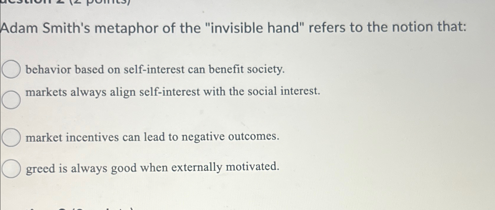 Solved Adam Smith's metaphor of the "invisible hand" refers | Chegg.com