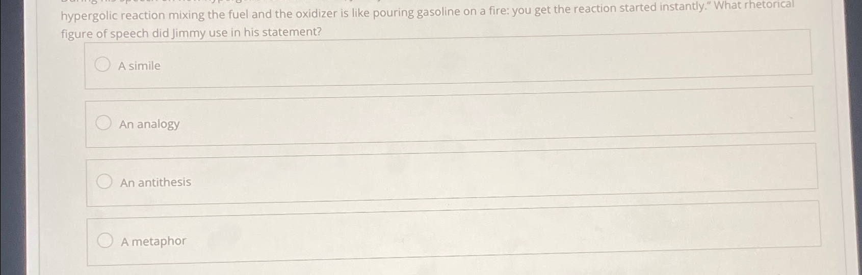 Solved hypergolic reaction mixing the fuel and the oxidizer | Chegg.com