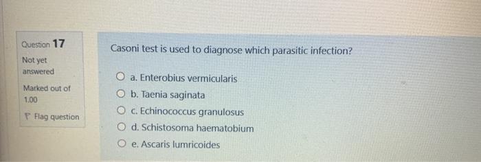 Solved Casoni test is used to diagnose which parasitic | Chegg.com