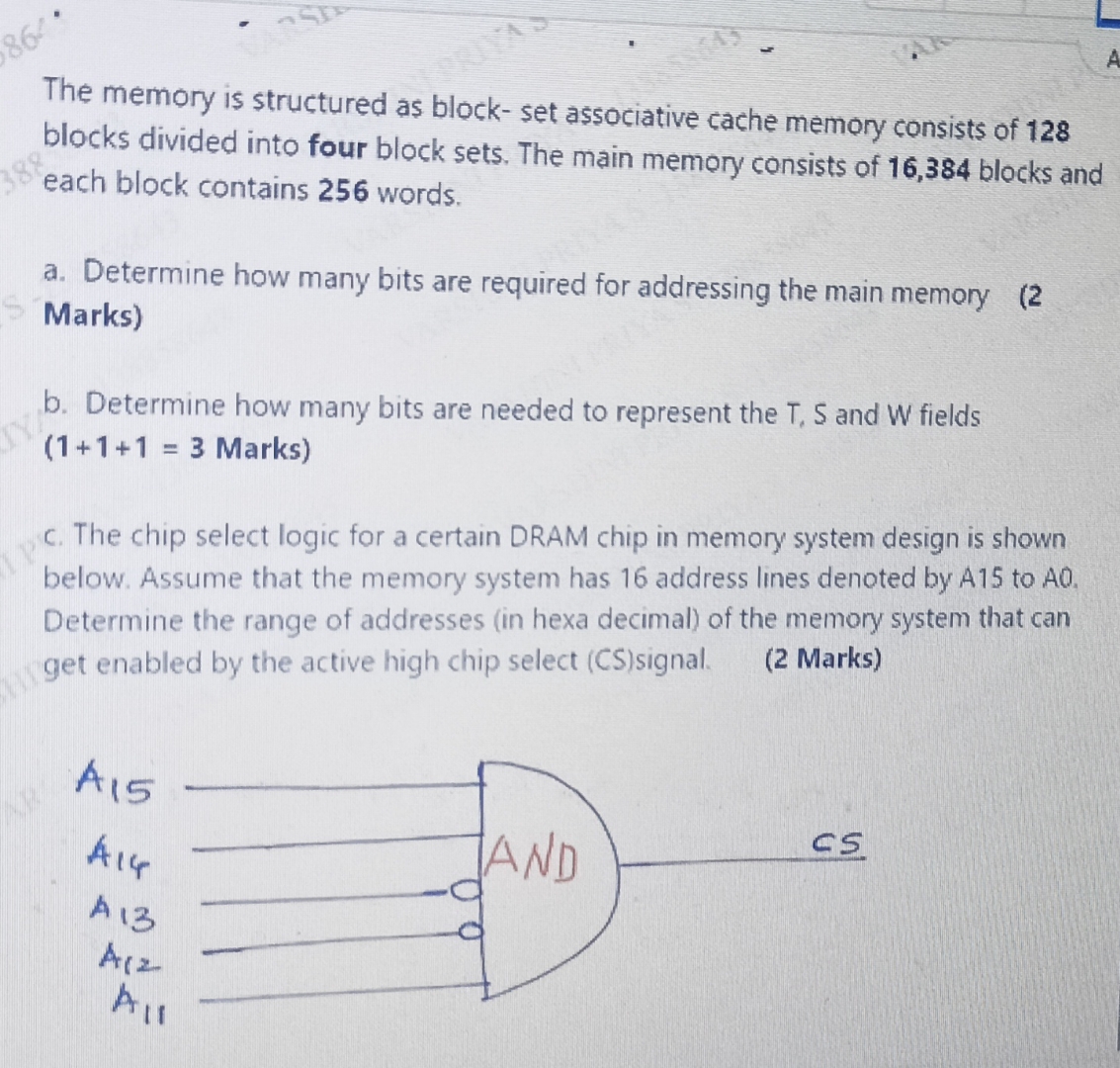 Solved The memory is structured as block- ﻿set associative | Chegg.com