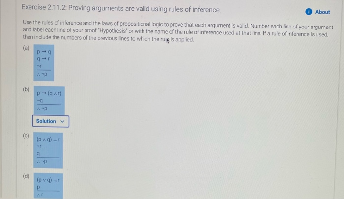 Solved Exercise 2.11.2: Proving arguments are valid using | Chegg.com