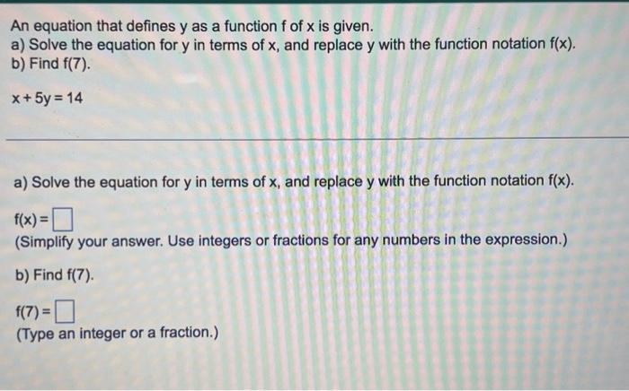 Solved An equation that defines y as a function f of x is | Chegg.com