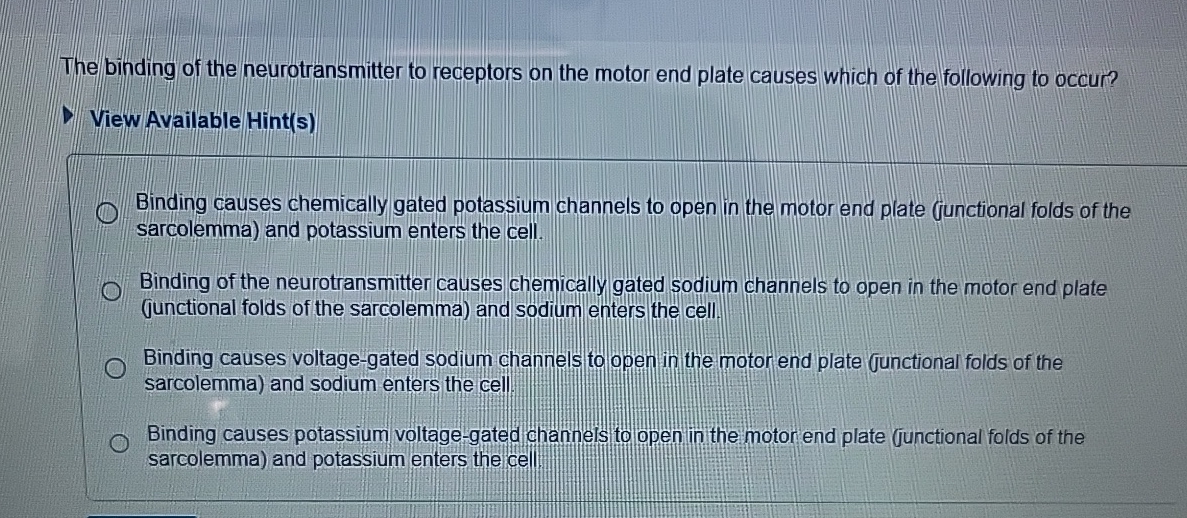Solved The binding of the neurotransmitter to receptors on | Chegg.com