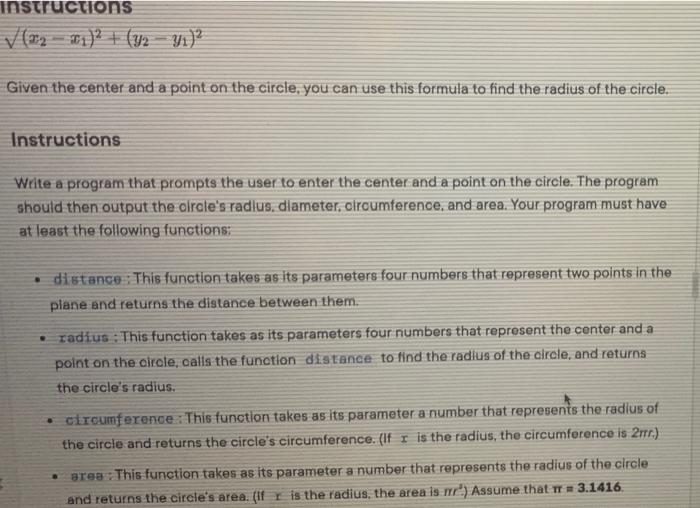 Solved instructions Given the center and a point on the | Chegg.com