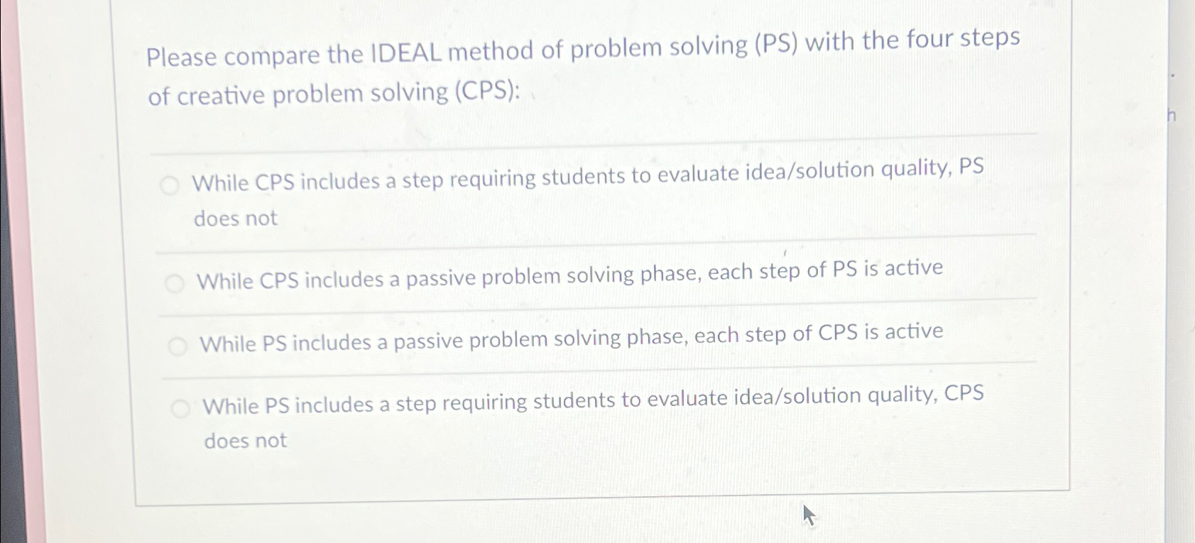 Solved Please compare the IDEAL method of problem solving | Chegg.com
