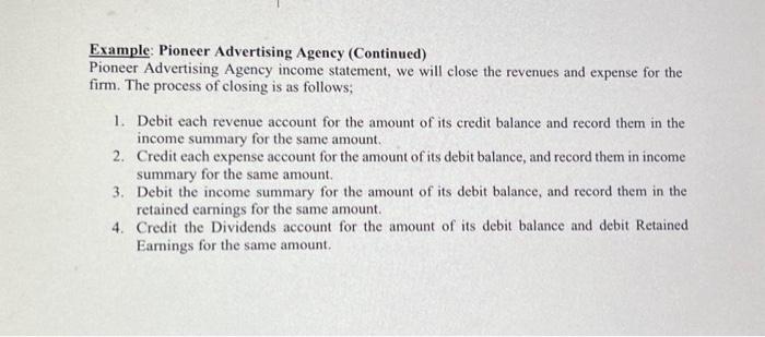 Solved Example: Pioneer Advertising Agency (Continued) | Chegg.com