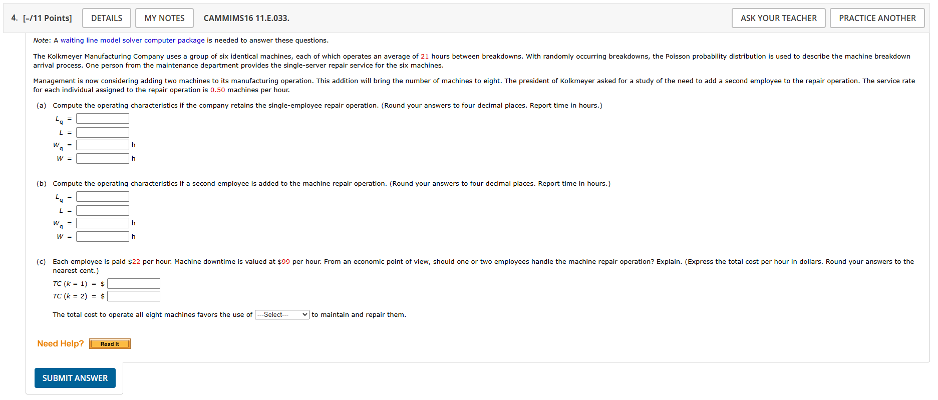 Solved Note: A waiting line model solver computer package is | Chegg.com
