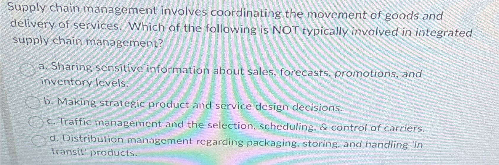 Solved Supply chain management involves coordinating the | Chegg.com