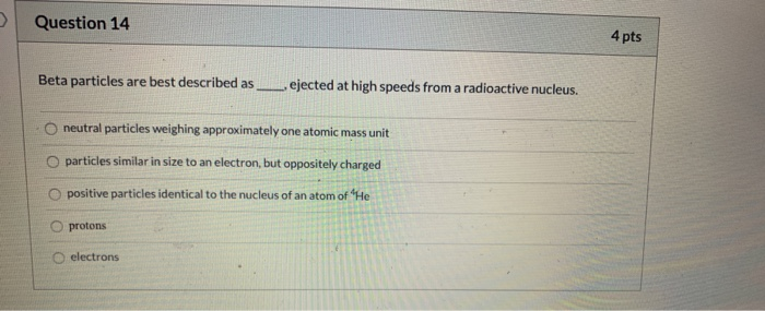 Solved Question 14 4 pts Beta particles are best described | Chegg.com