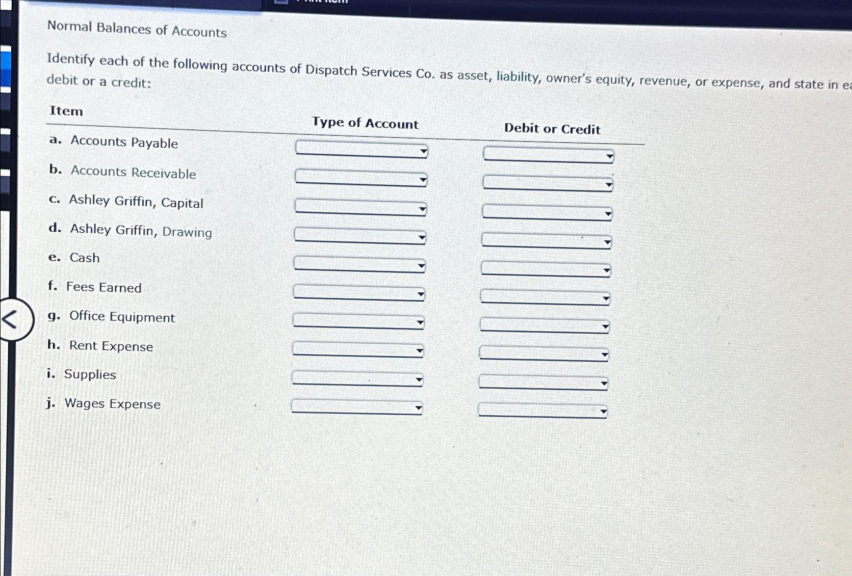Solved Normal Balances of AccountsIdentify each of the | Chegg.com