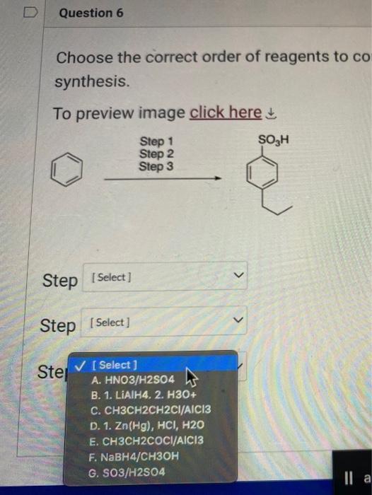 Solved Choose the correct order of reagents to complete the | Chegg.com