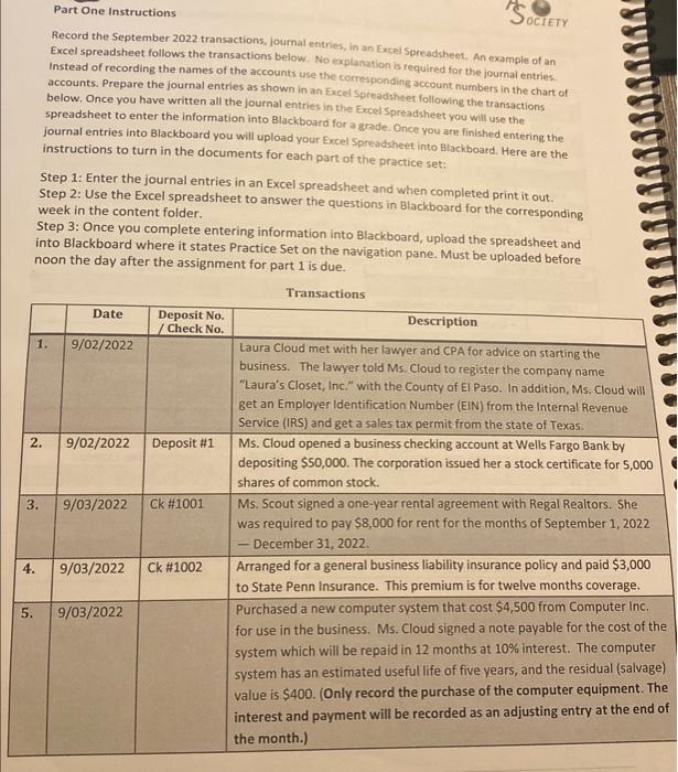 Solved Part One Instructions Record the September 2022 | Chegg.com