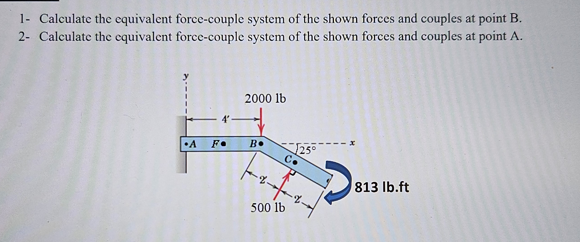 Solved 1- ﻿Calculate the equivalent force-couple system of | Chegg.com