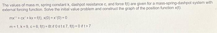 The values of mass m, spring constant k, dashpot | Chegg.com