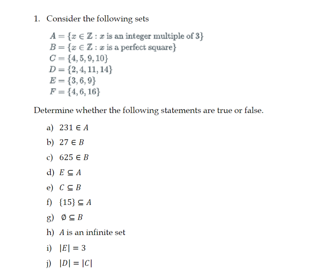 Solved Consider the following setsA={xinZ:x is an ﻿integer | Chegg.com
