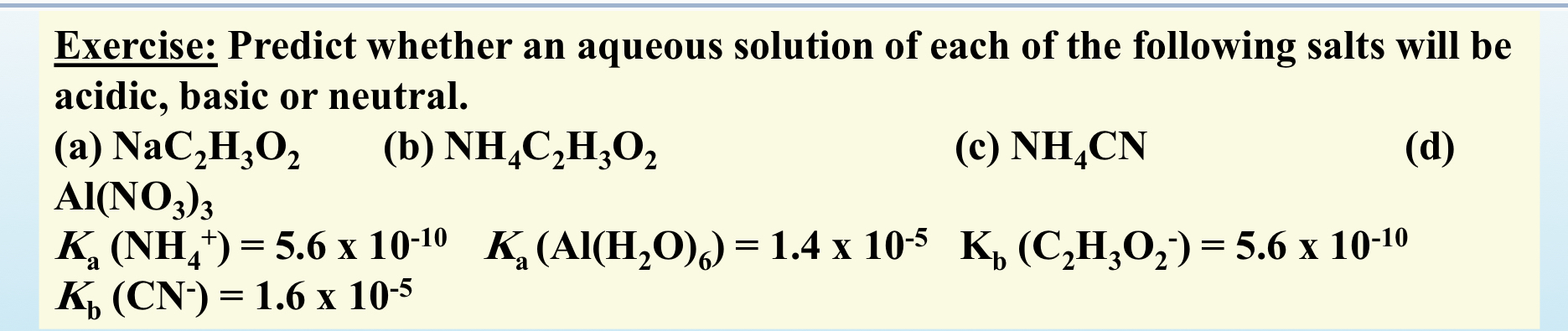 Solved Exercise: Predict whether an aqueous solution of each | Chegg.com