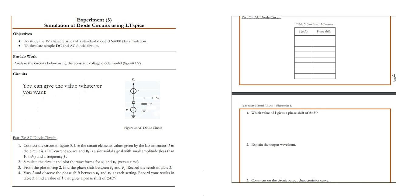 Solved Experiment (3) Simulation of Diode Circuits using | Chegg.com