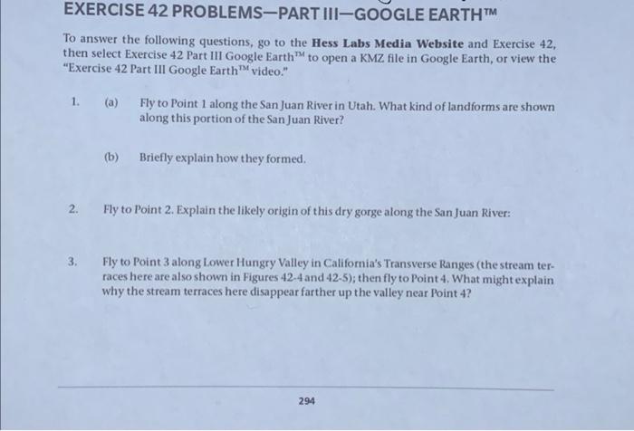 Solved EXERCISE 42 PROBLEMS-PART III-GOOGLE EARTH mM To | Chegg.com