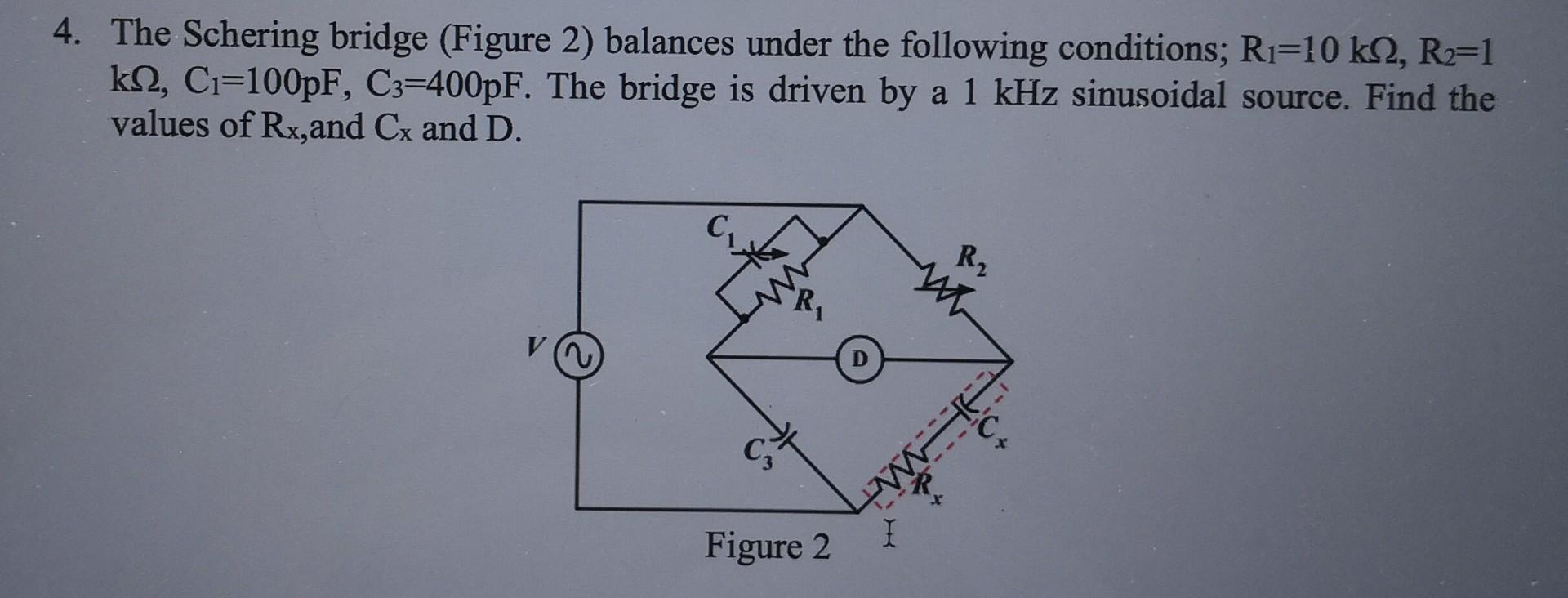 Solved 4. The Schering bridge (Figure 2) balances under the | Chegg.com