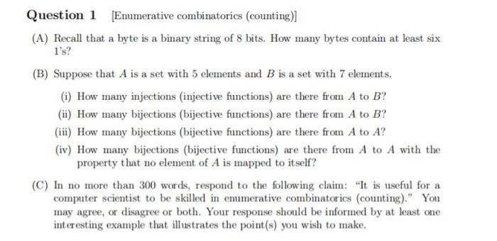 Solved Question 1 Enumerative combinatorics (counting)] (A) | Chegg.com