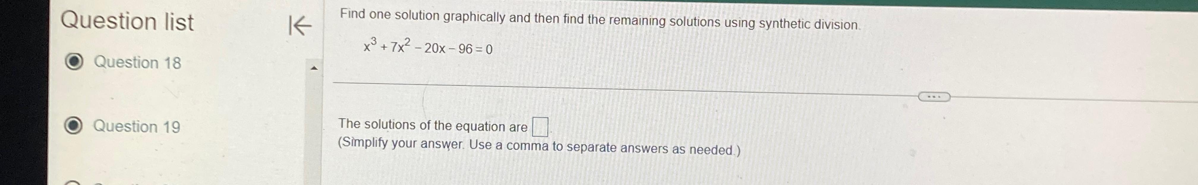 Solved Question listQuestion 18Question 19Find one solution | Chegg.com