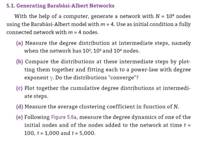Solved 5.1. Generating Barabási-Albert Networks With the | Chegg.com