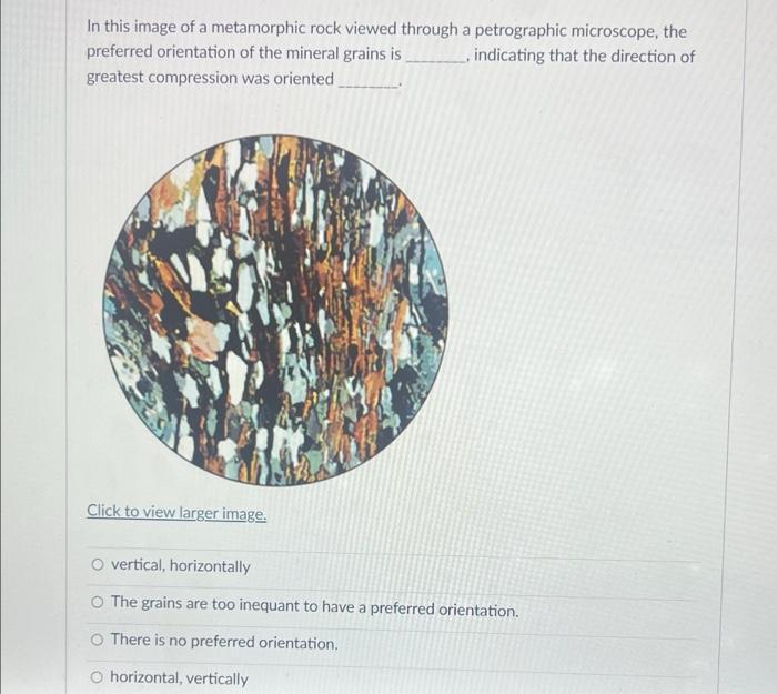 Solved In this image of a metamorphic rock viewed through a | Chegg.com