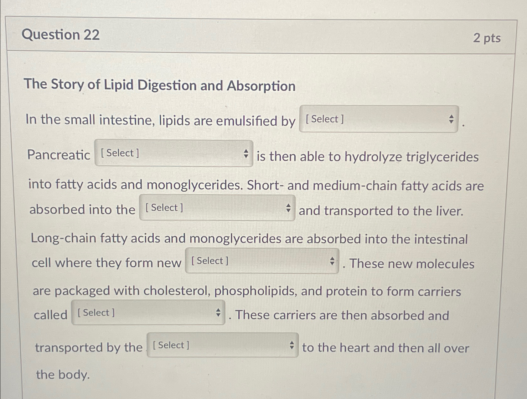 Solved Question 222 ﻿ptsThe Story of Lipid Digestion and | Chegg.com
