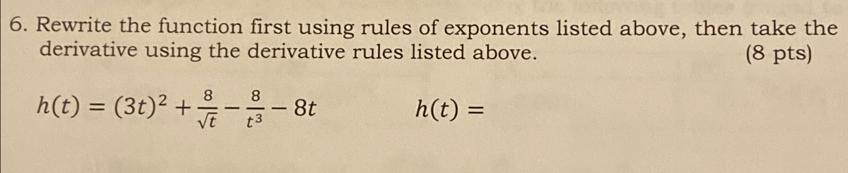 Solved Rewrite the function first using rules of exponents | Chegg.com