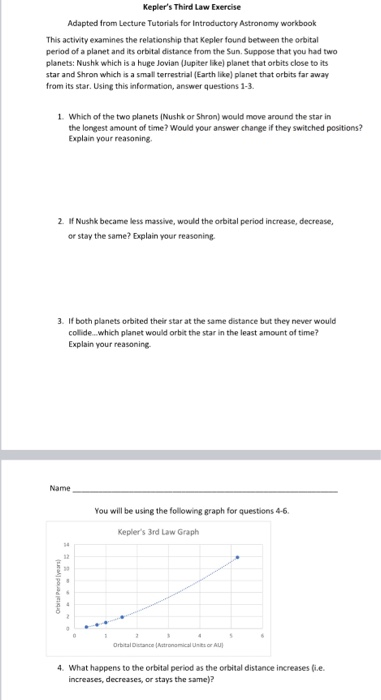 Solved Kepler's Third Law Exercise Adapted from Lecture | Chegg.com