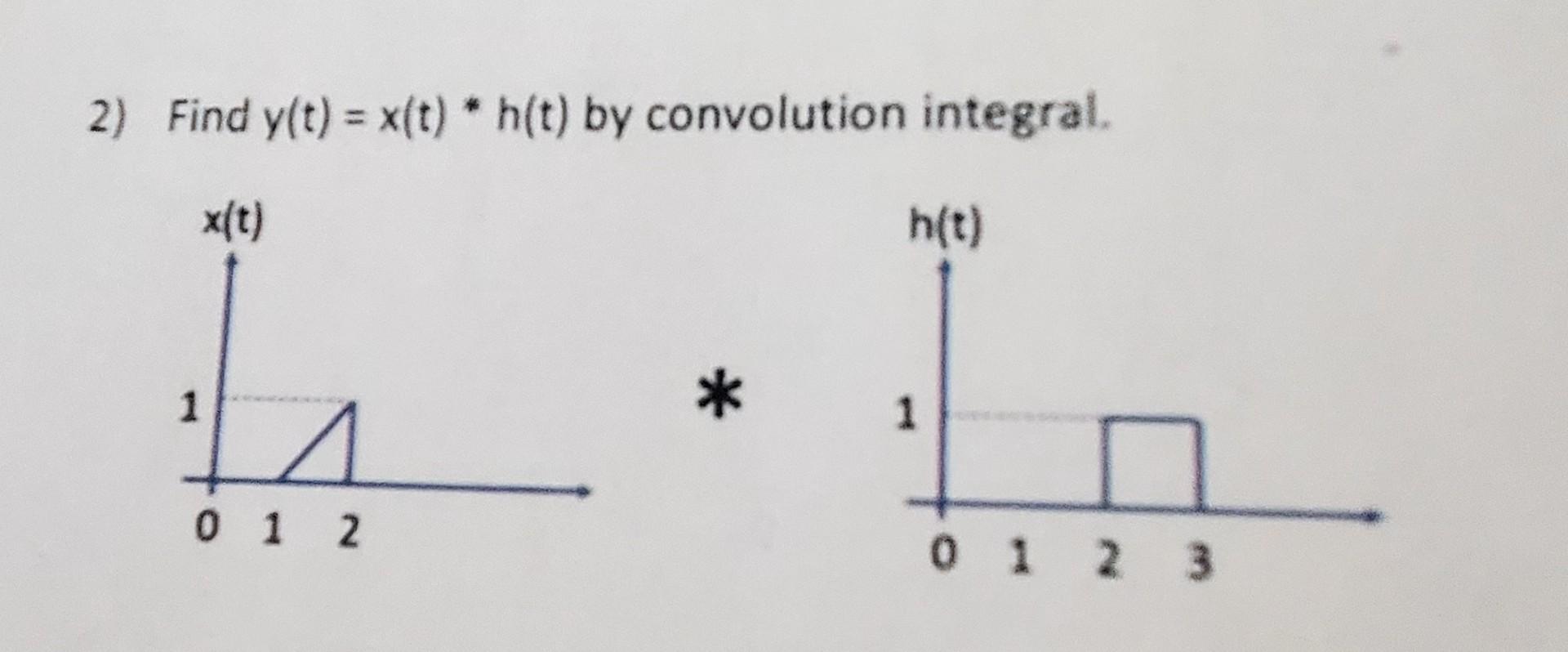 Solved 2) Find y(t)=x(t)∗h(t) by convolution integral. | Chegg.com