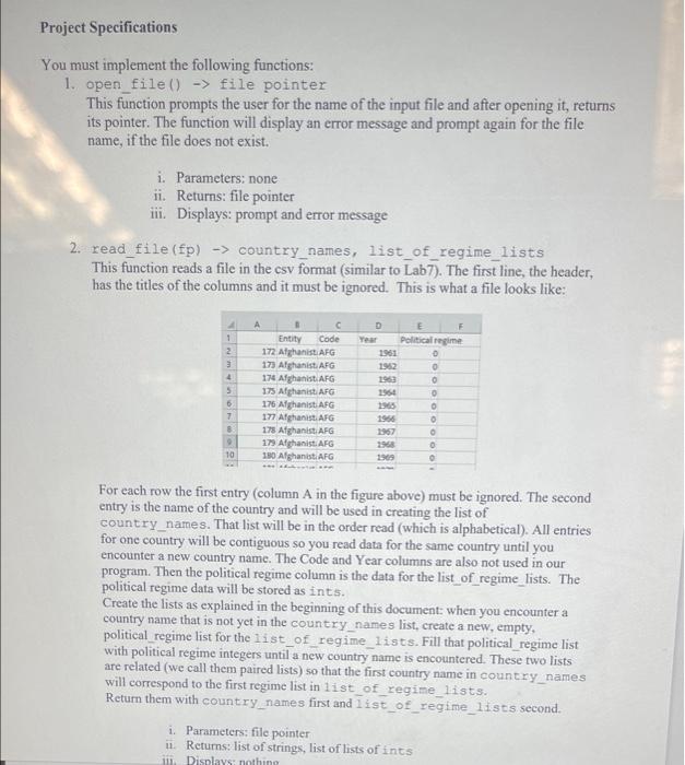Project Specifications You must implement the | Chegg.com