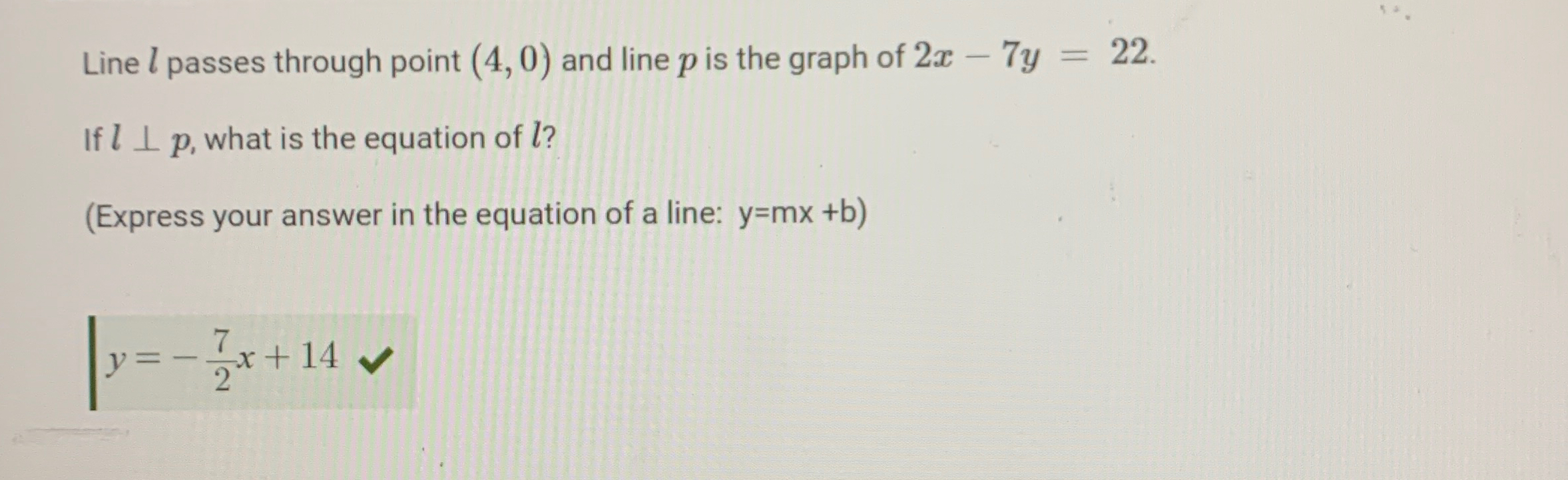 Solved Line l ﻿passes through point (4,0) ﻿and line p ﻿is | Chegg.com