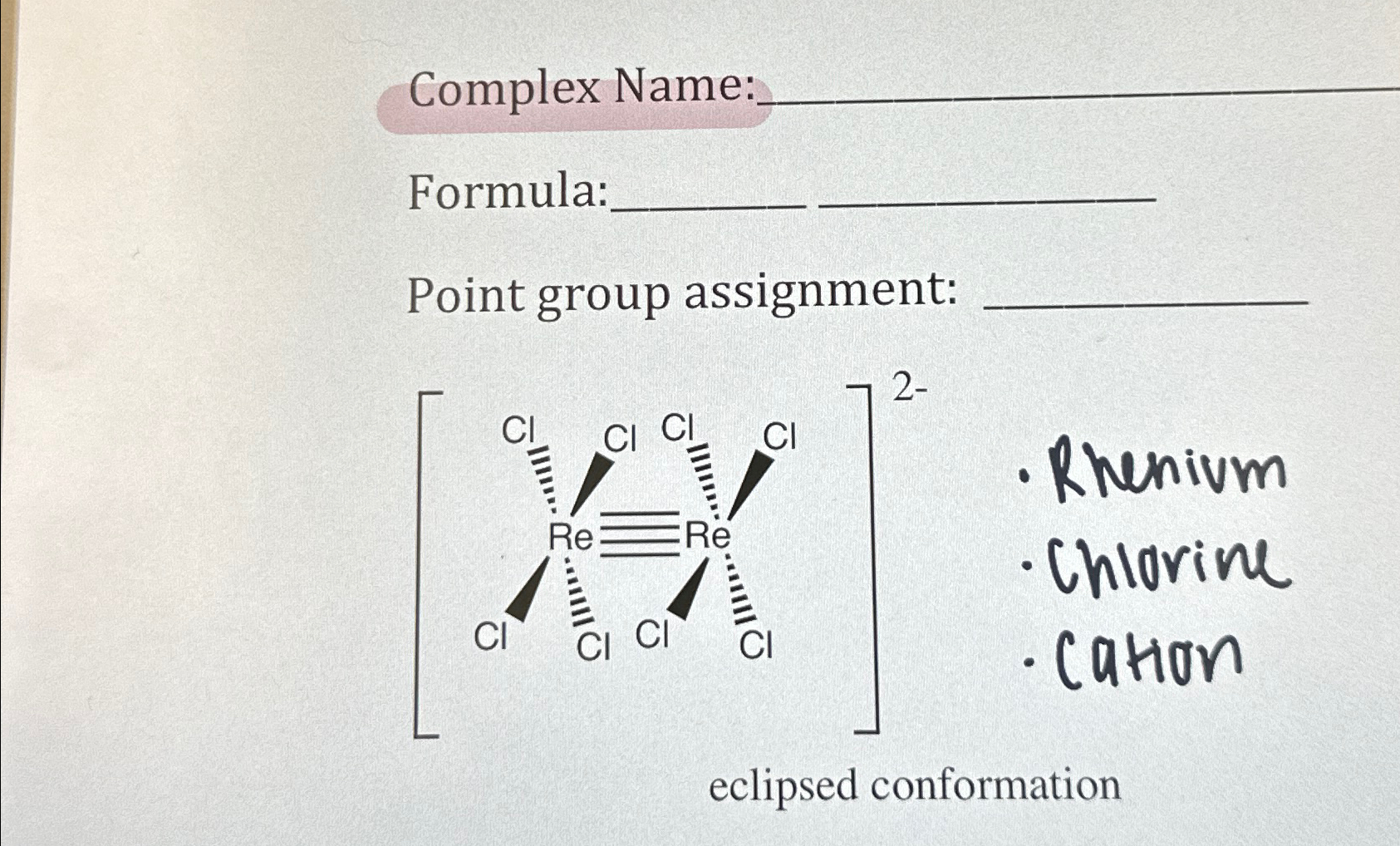 Solved Complex Name:Formula:Point group assignment: | Chegg.com
